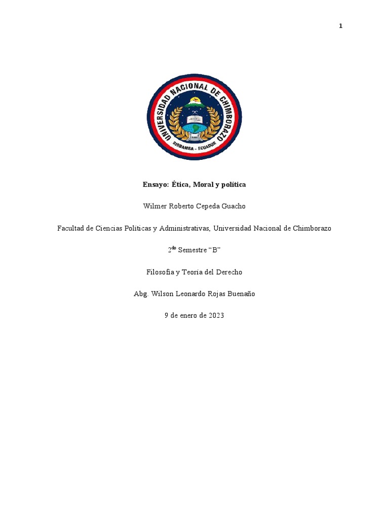 Ensayo Etica, Moral y Politica | PDF | Moralidad | Estado (política)