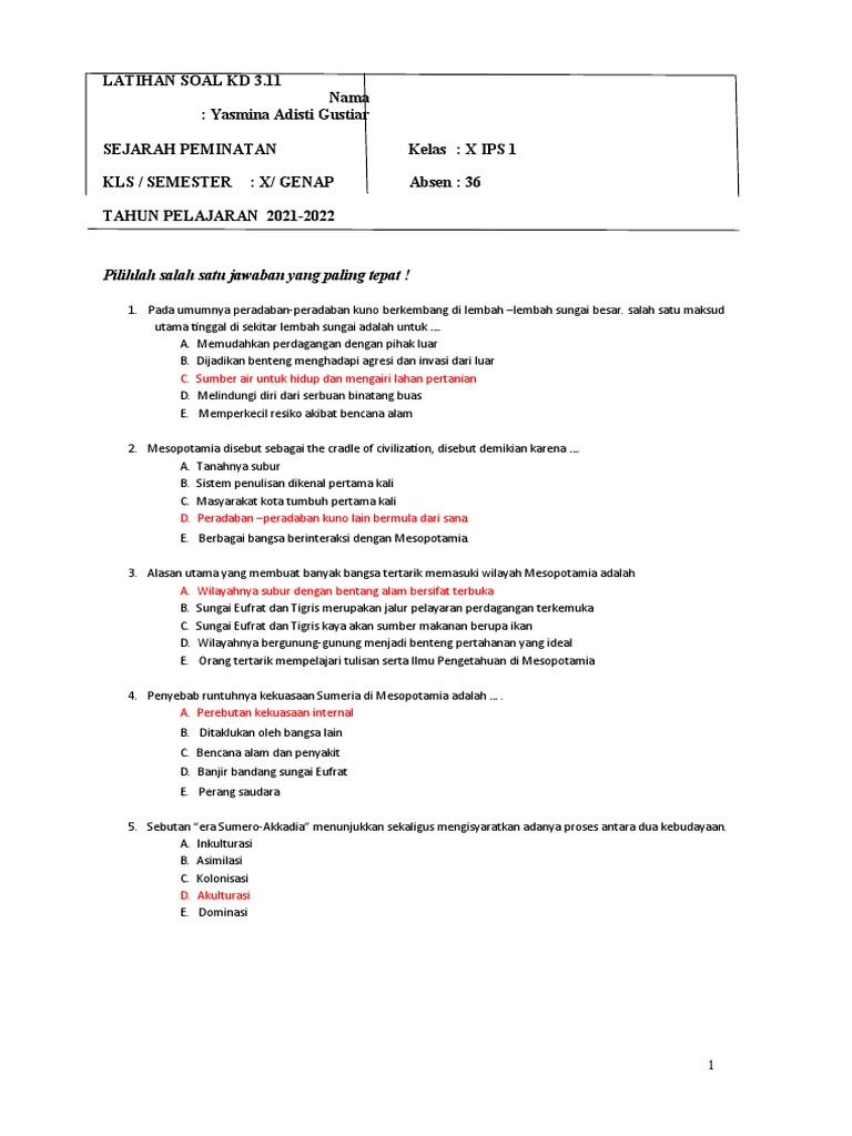 Latihan Soal 3.11 Sejarah Minat | PDF