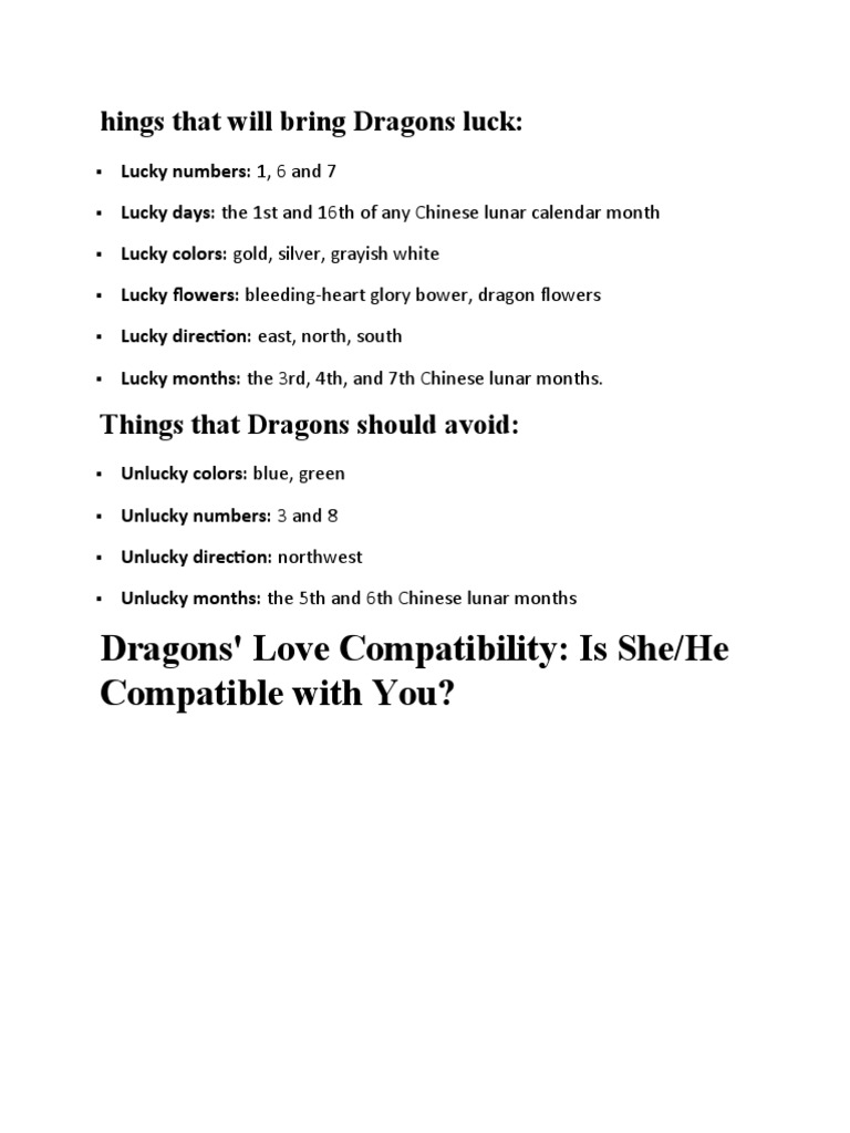 Hings That Will Bring Dragons Luck | PDF | Chinese Zodiac | Astrology