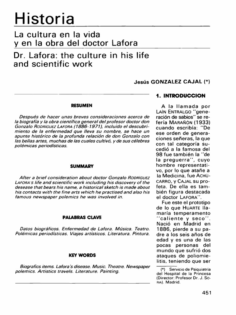González Caja La Cultura En La Vida Y En La Obra Del Doctor Lafora
