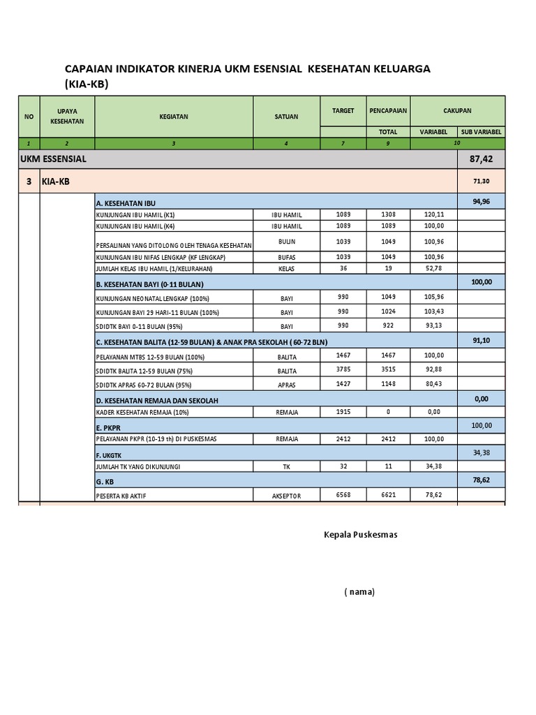 Contoh Capaian Kinerja UE KIA-KB | PDF
