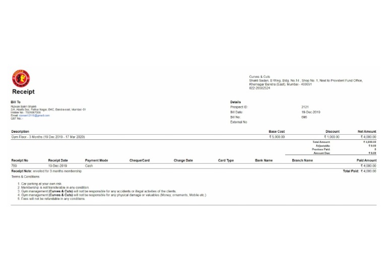 Gym Bill | PDF