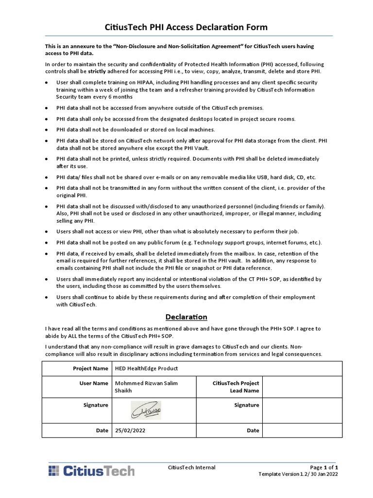 CT PHI Access Declaration Form | PDF | Internet Forum | Computer Data CT PHI Access Declaration Form | PDF | Internet Forum | Computer Data