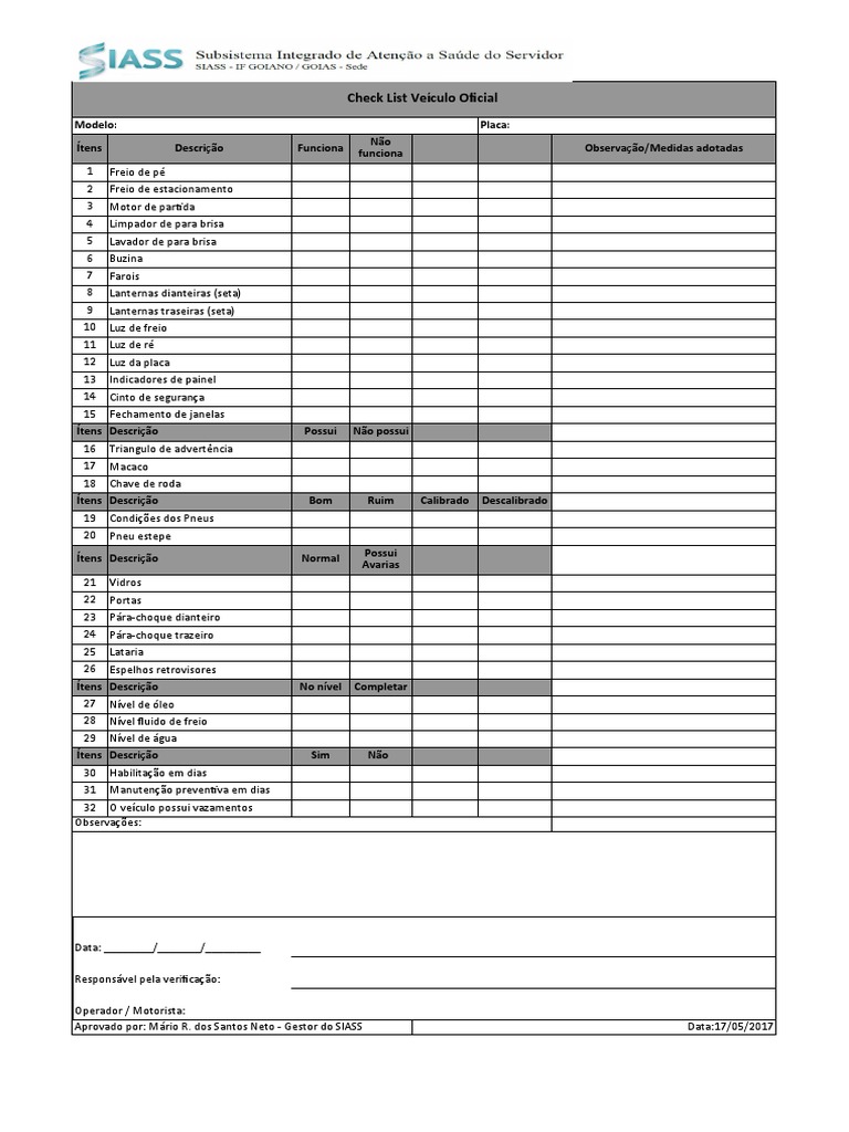 Form 25 - Check List de Veículo | PDF