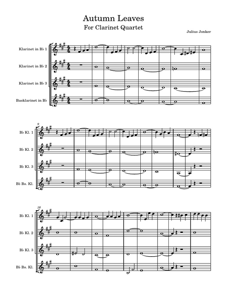 Autumn Leaves (Clarinet Quartet) | PDF