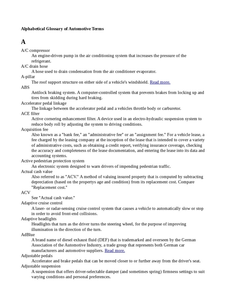 Glossary of Automotive Terms | Download Free PDF | Automatic ...