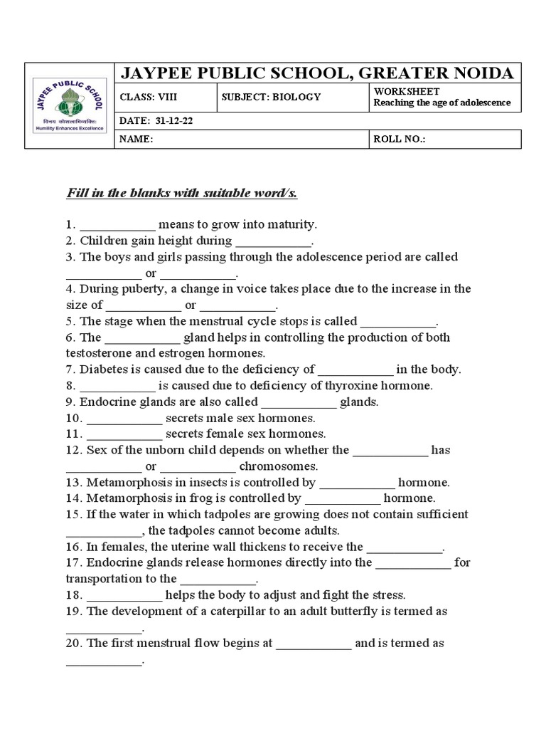 Worksheet Biology | PDF | Hormone | Puberty