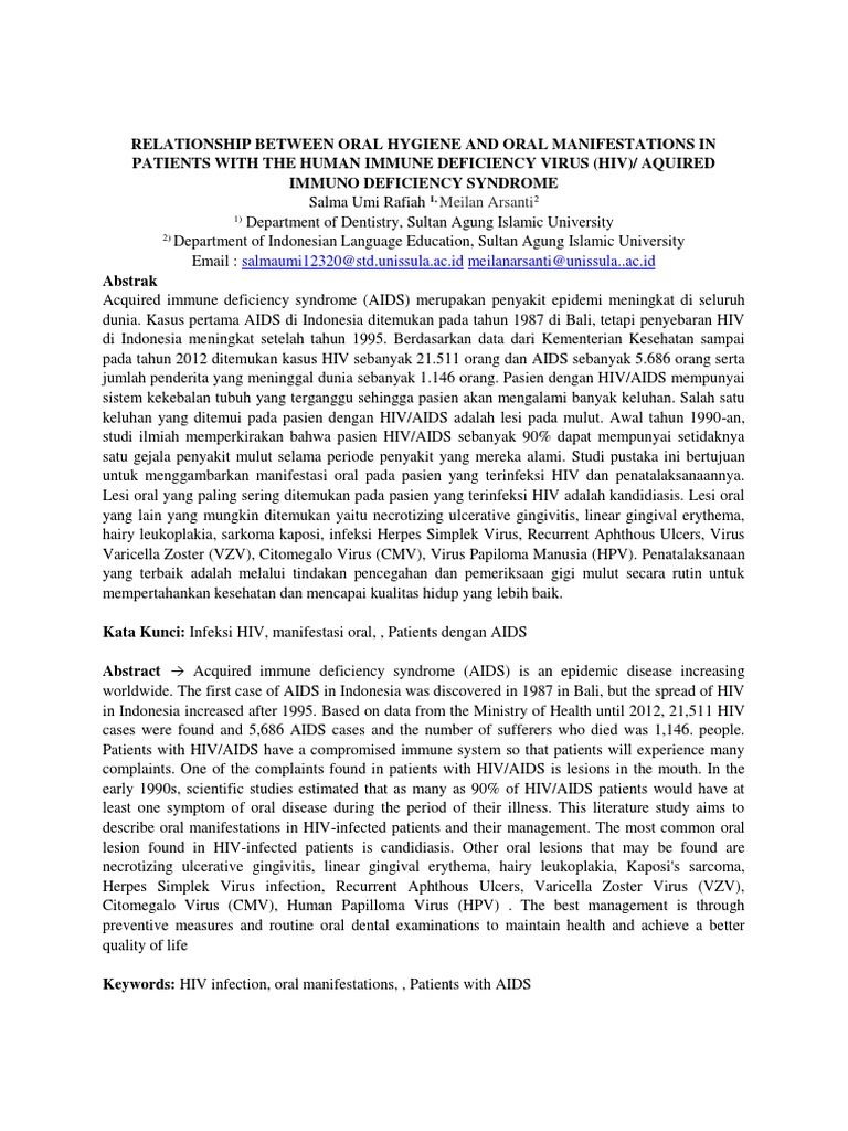 Artikel Ilmiah Hubungan Antara Kebersihan Mulut Dengan Manifestasi Oral ...