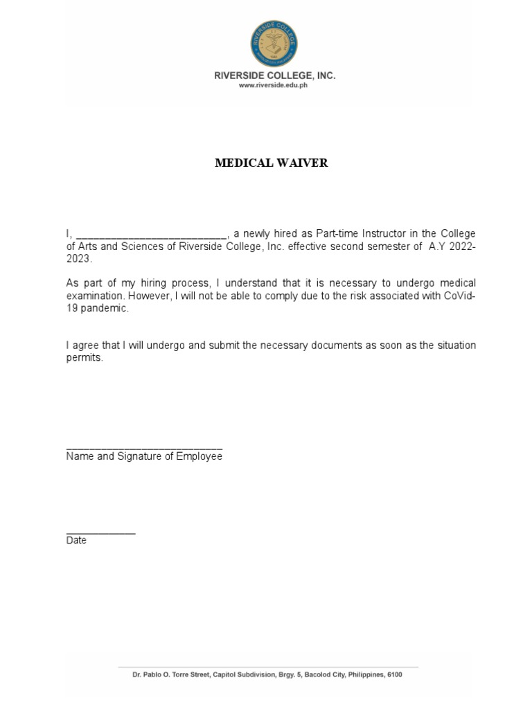 Medical Waiver for New Instructors | PDF