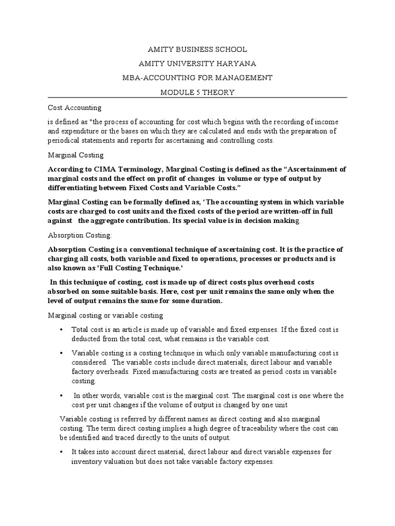 AFM-Module 5 Theory | PDF | Cost Accounting | Profit (Economics)