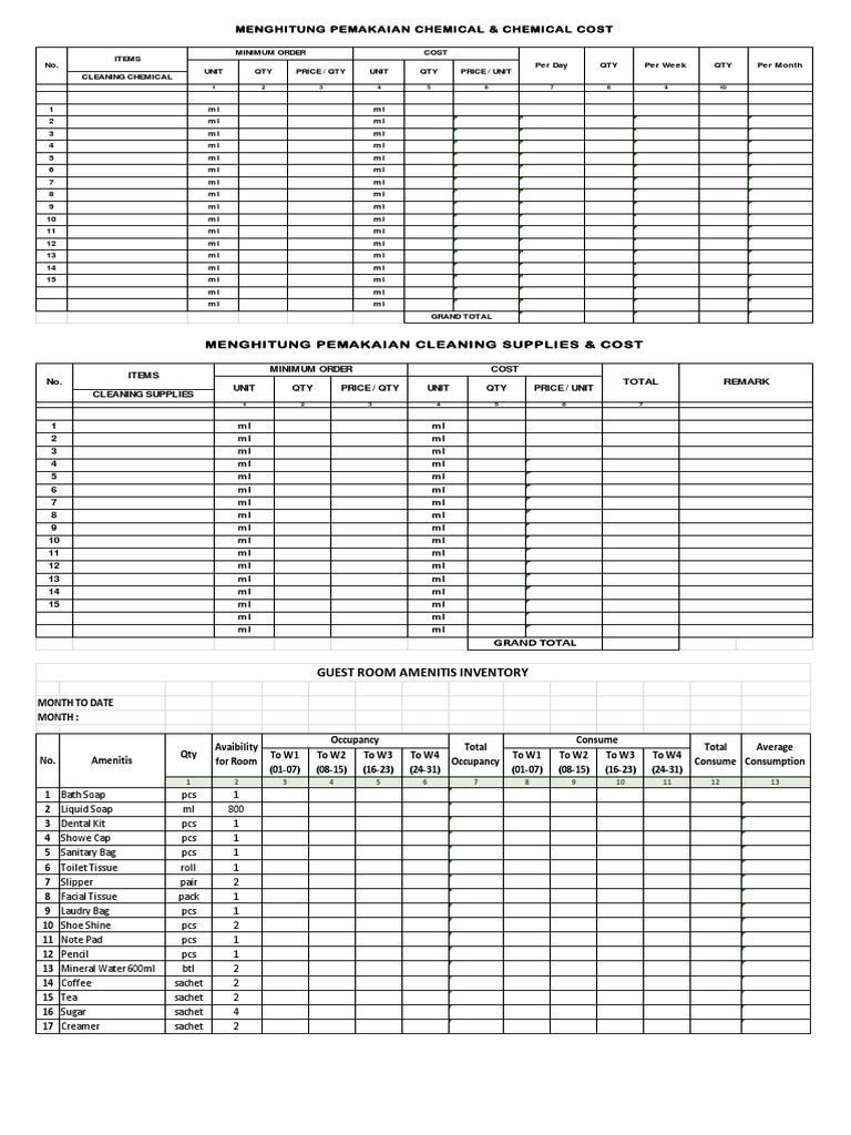 Calculating Chemical Usage and Costs for Cleaning Supplies | PDF | Drink