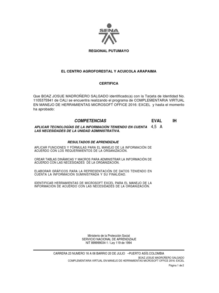 Constancia Complementaria | PDF | Microsoft Excel | Desarrollo de software