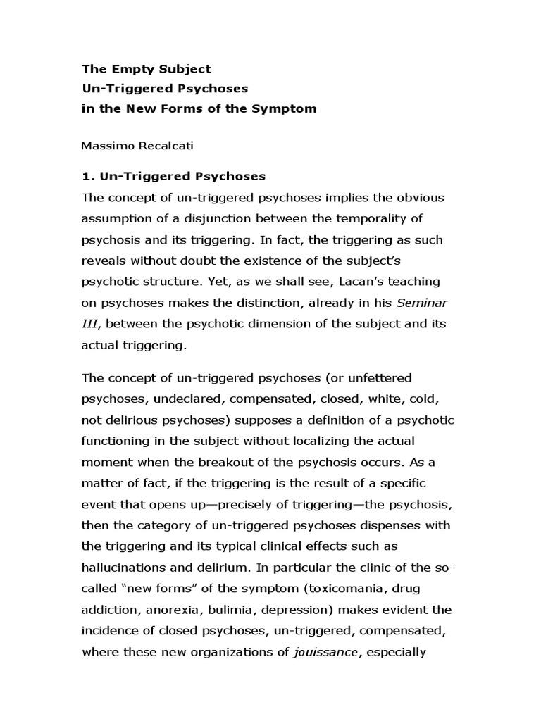 The Empty Subject Recalcati | PDF | Jacques Lacan | Psychosis