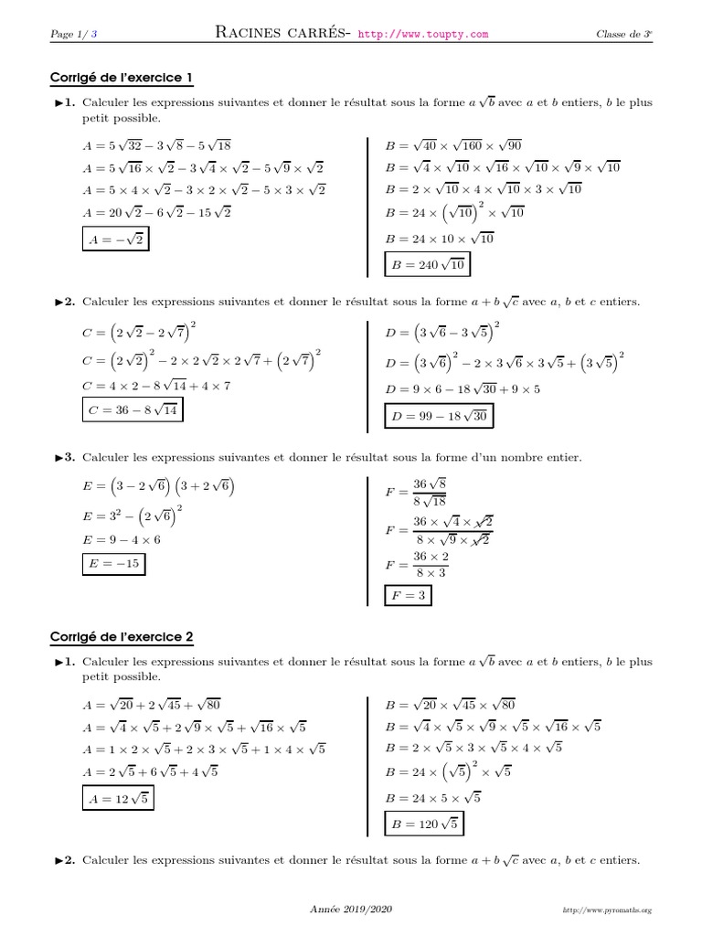 Racine Carre 5 Corrige | PDF