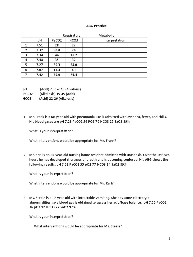 ABG Interpretation Practice | PDF