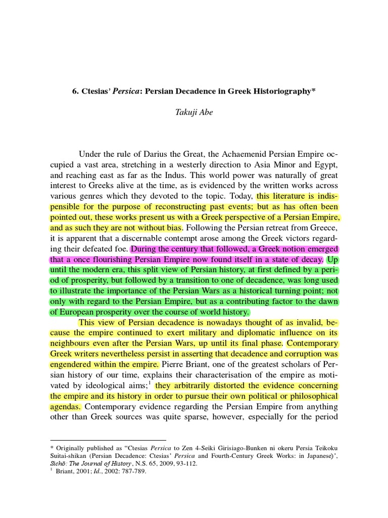 Ctesias' Persica: Persian Decadence in Greek Historiography | PDF ...