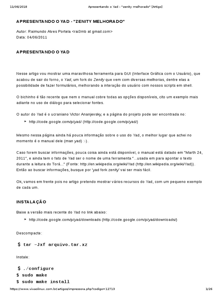 Apresentando o Yad Tutorial Viva o Linux | PDF | Desenvolvimento de software | Programas