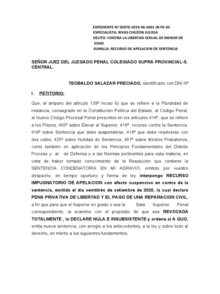 Modelo de Apelacion | PDF | Apelación | Ley procesal