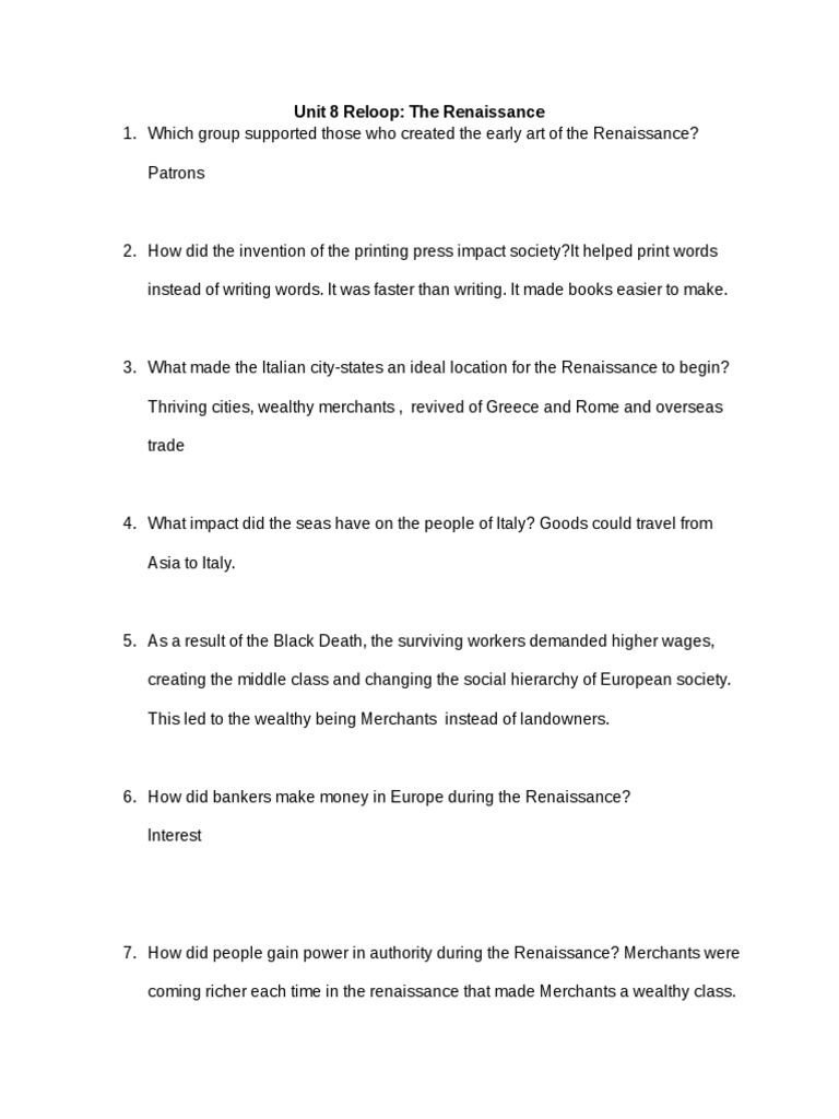 Unit 8 Reloop - The Renaissance | PDF