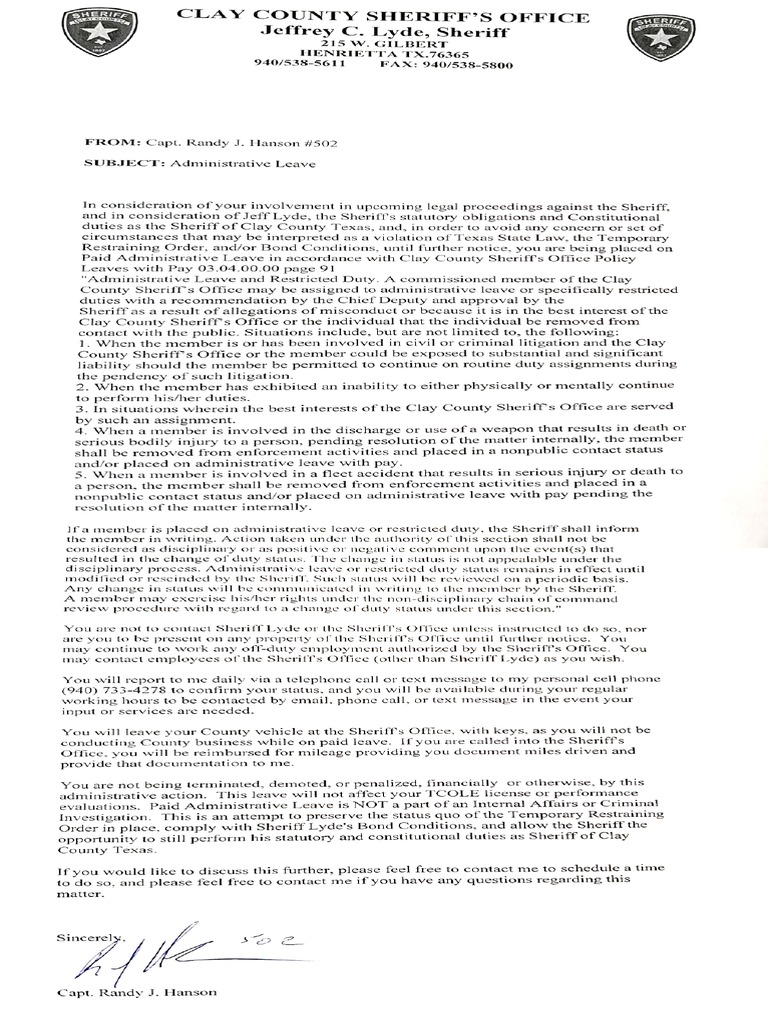 Lyde Administrative Leave Letter Pdf