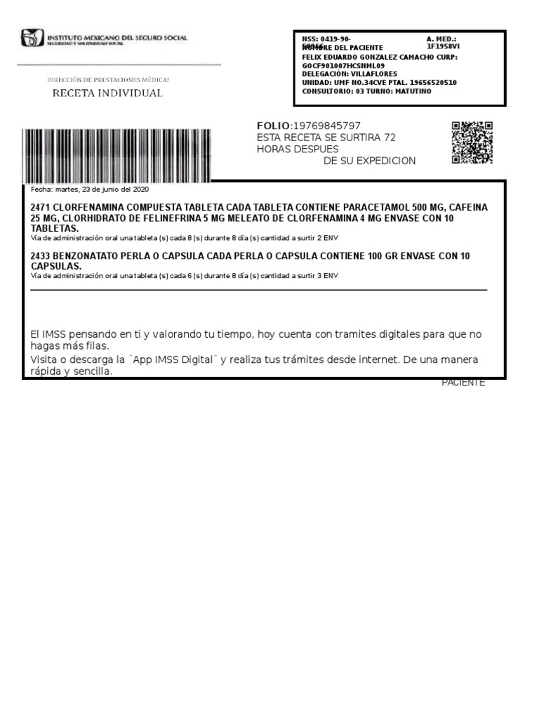 Receta Del Imss | PDF