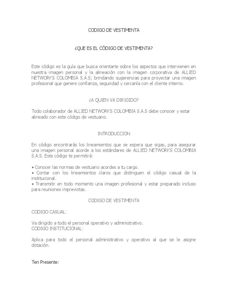 Codigo de Vestimenta | PDF | Pantalones | Moda Codigo de Vestimenta | PDF | Pantalones | Moda