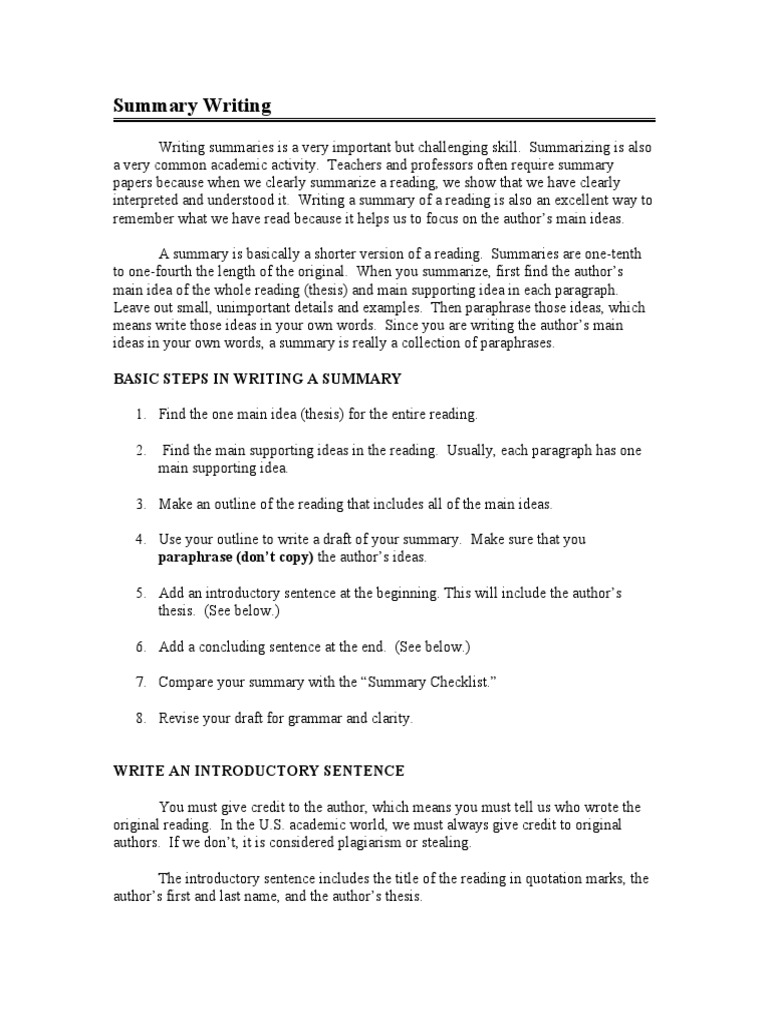 Summary Writing | PDF | Linguistics | Written Communication