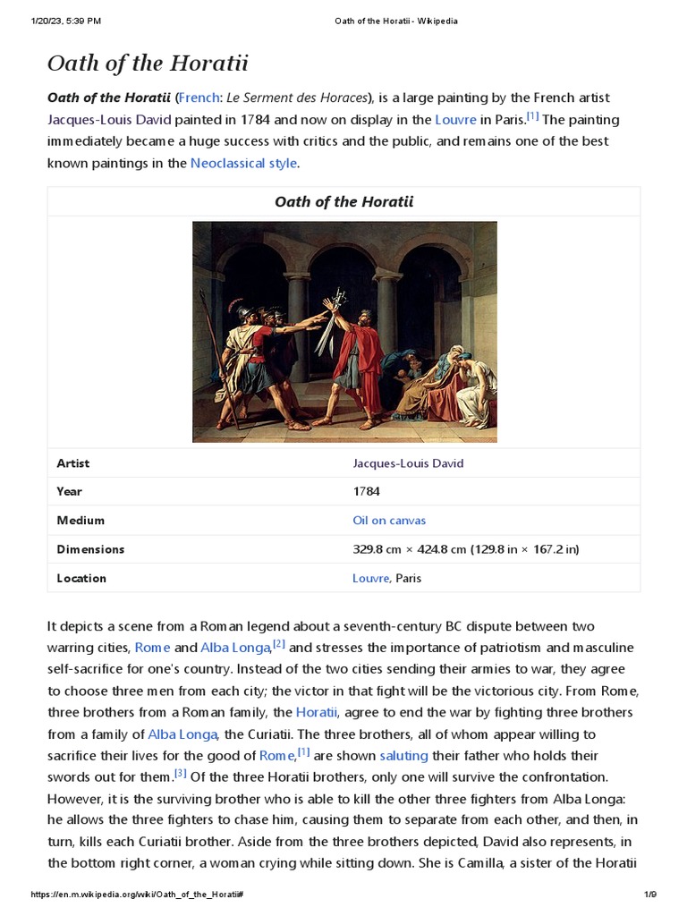 Oath of The Horatii - Wikipedia | PDF | Ancient Rome | Paintings