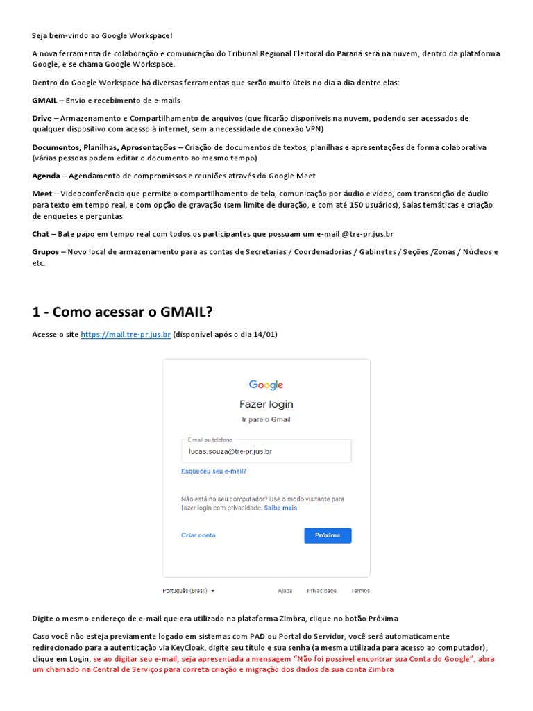 Tutorial Google Workspace | PDF | Gmail | Era da Informação