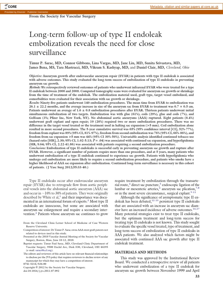 Long Term Follow Up Of Type Ii Endoleak Embolization Reveals The Need