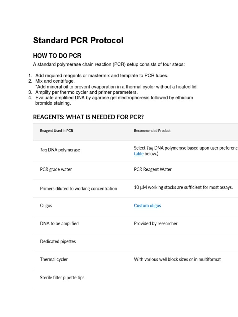 Standard PCR Protocol: How To Do PCR | PDF | Polymerase Chain Reaction | Taq Polymerase