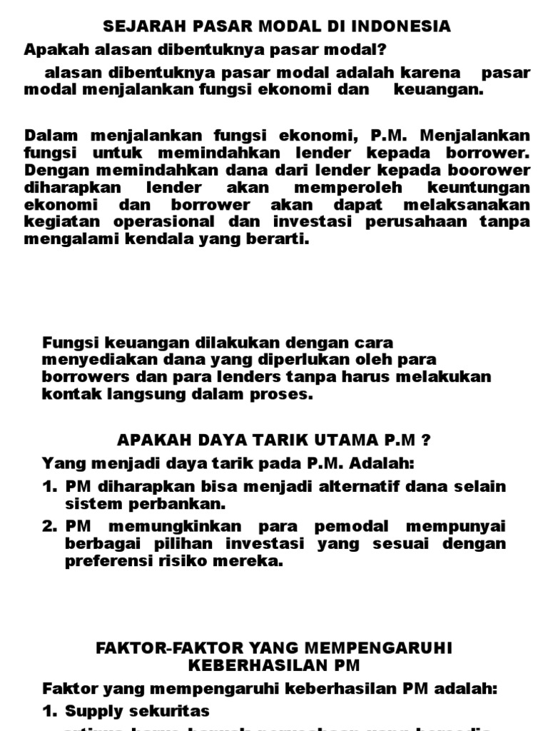 Perkembangan Pasar Modal Di Indonesia | PDF