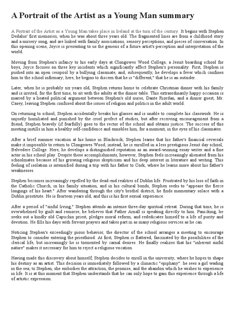 A Portrait of The Artist As A Young Man Summary | PDF | A Portrait Of ...