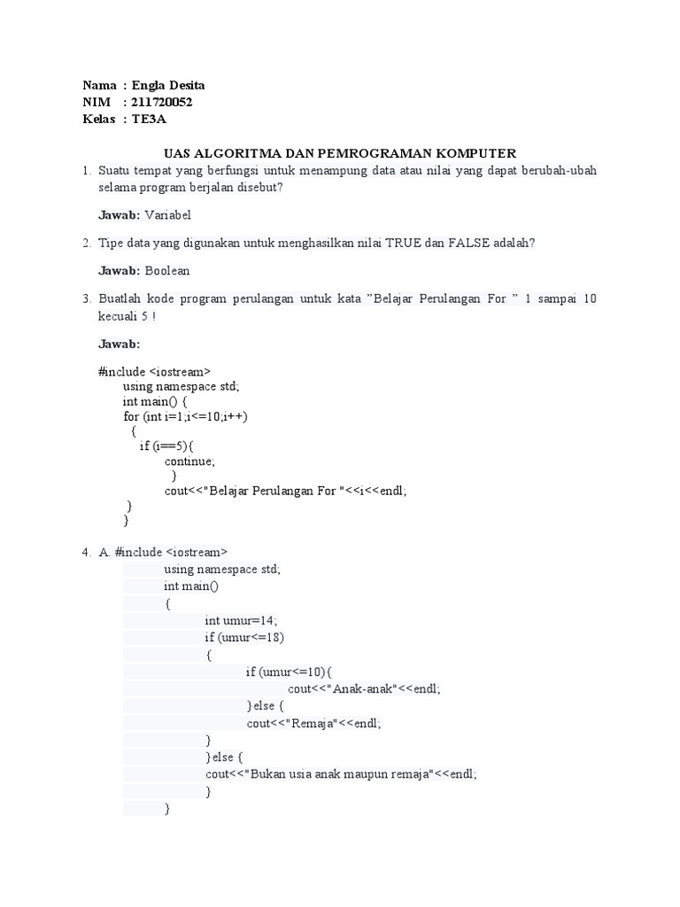 UAS Algoritma Dan Pemrograman Komputer | PDF