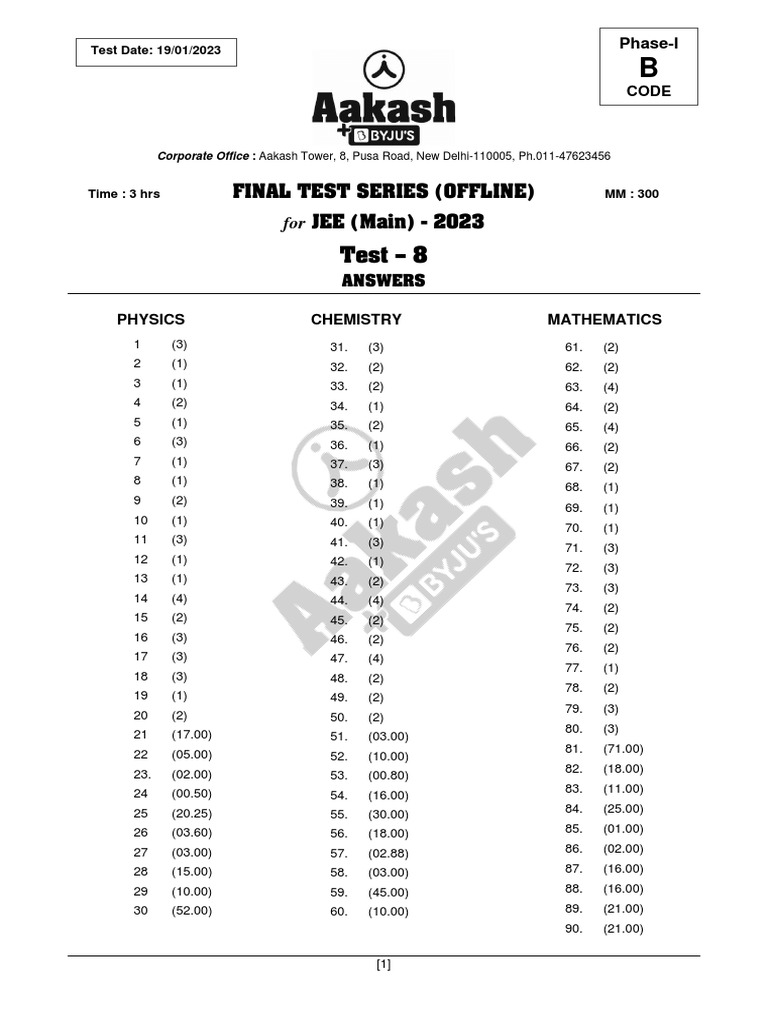 FTS-8 - JEE (Main) - Phase-1 - 19-01-2023 - Sol | PDF | Slope | Trigonometric Functions