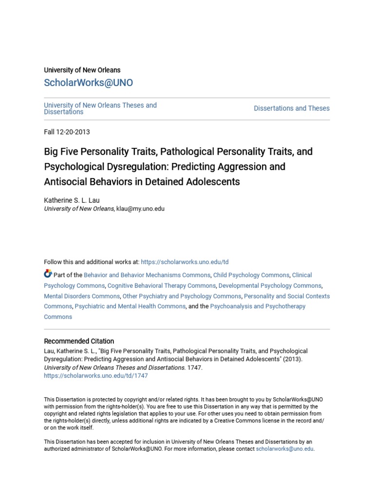 Big Five Personality Traits Pathological Personality Traits and | PDF ...