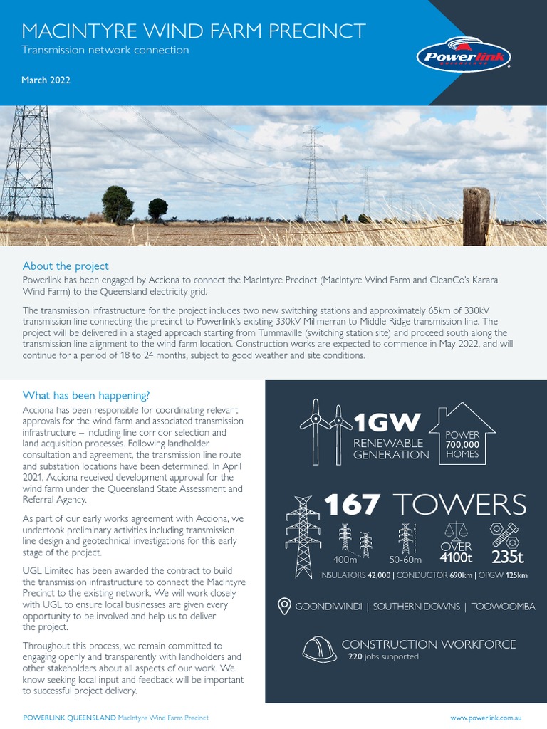 MacIntyre Wind Farm Connection Project - Information Sheet - 23 March 2022 | PDF | Electric ...