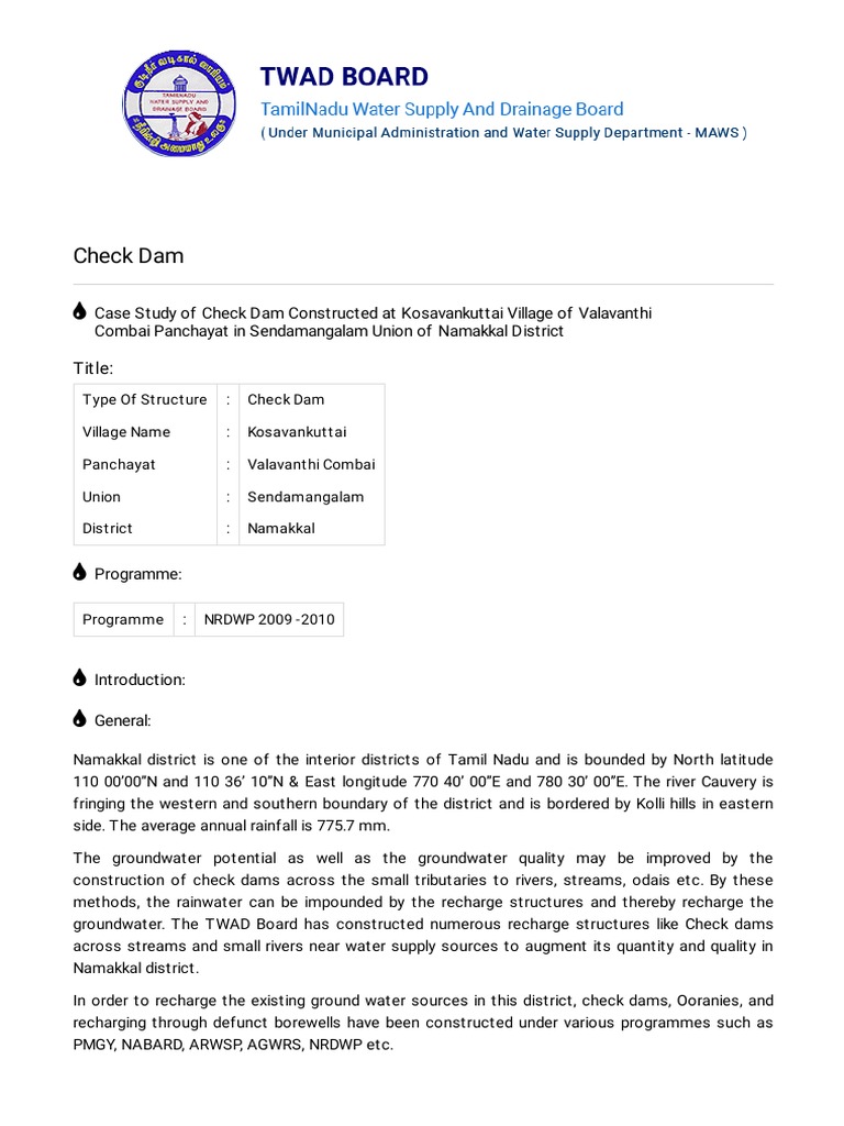 Check Dam - TWAD | PDF | Water | Dam