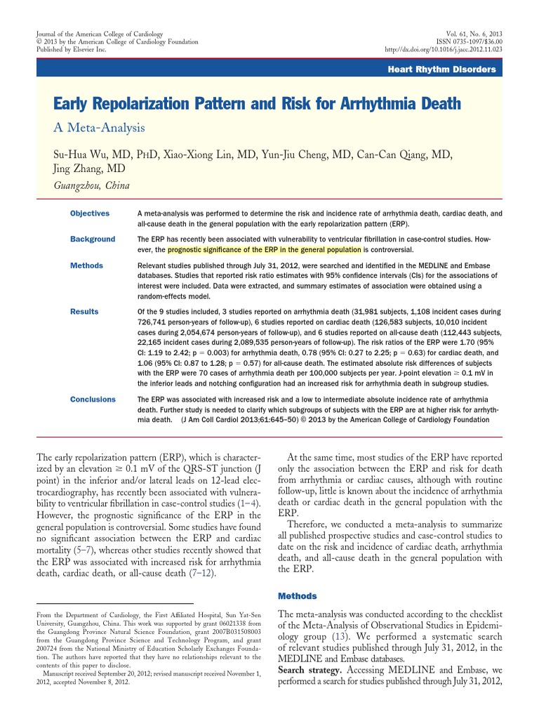 Early Repolarization Pattern and Risk For Arrhythmia Death Meta ...