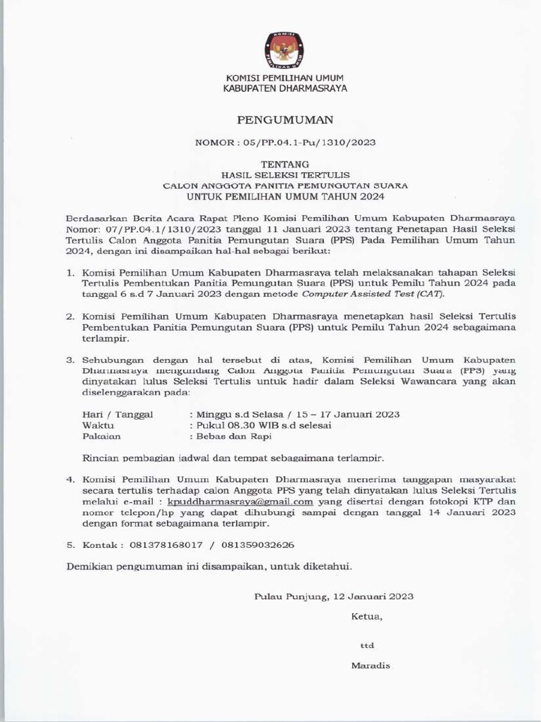 Pengumuman Hasil Ujian Tertulis PPS - Compressed | PDF