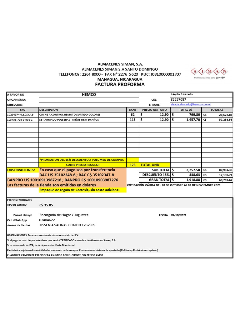 Proformas Juguetes Hemco | PDF