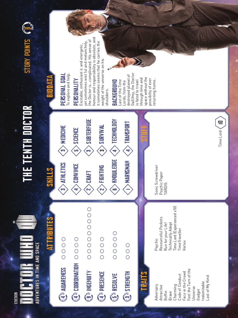 10th Doctor Character Sheet | PDF | Doctor Who