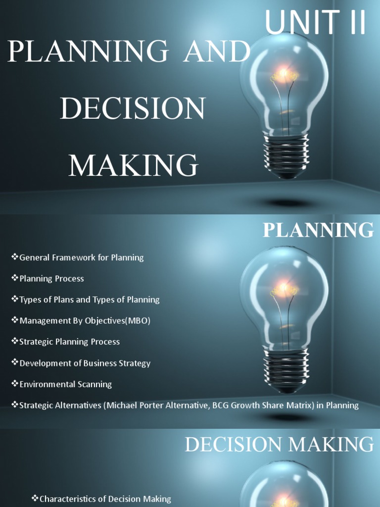 Unit-II Part-I Planning - VVL | PDF | Strategic Management | Goal