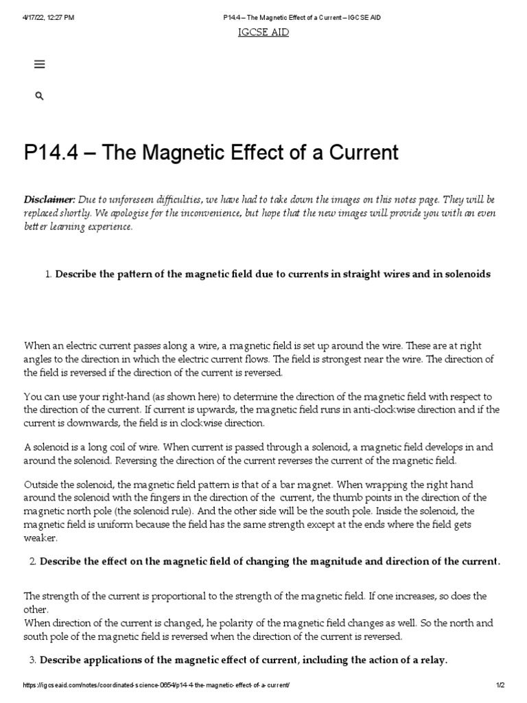 P14.4 - The Magnetic Effect of A Current - IGCSE AID | PDF | Relay ...