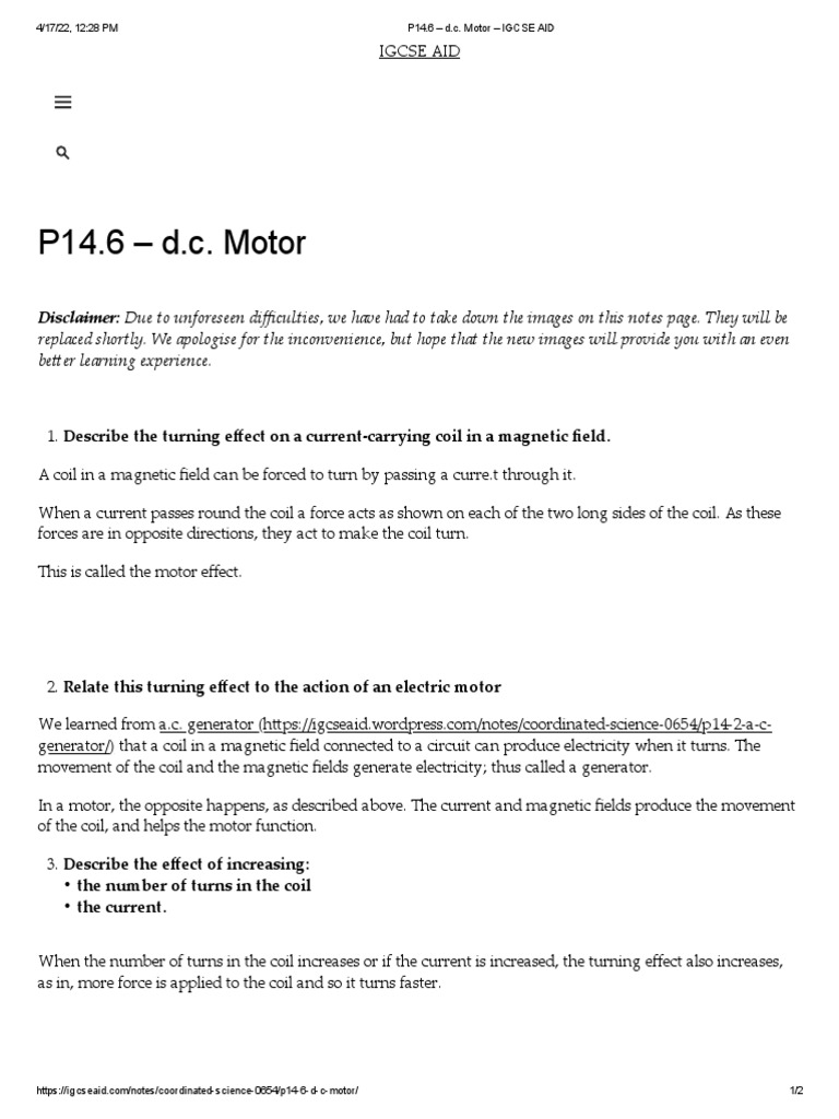 p14.6 - D.C. Motor - Igcse Aid | PDF | Magnetic Field | Inductor