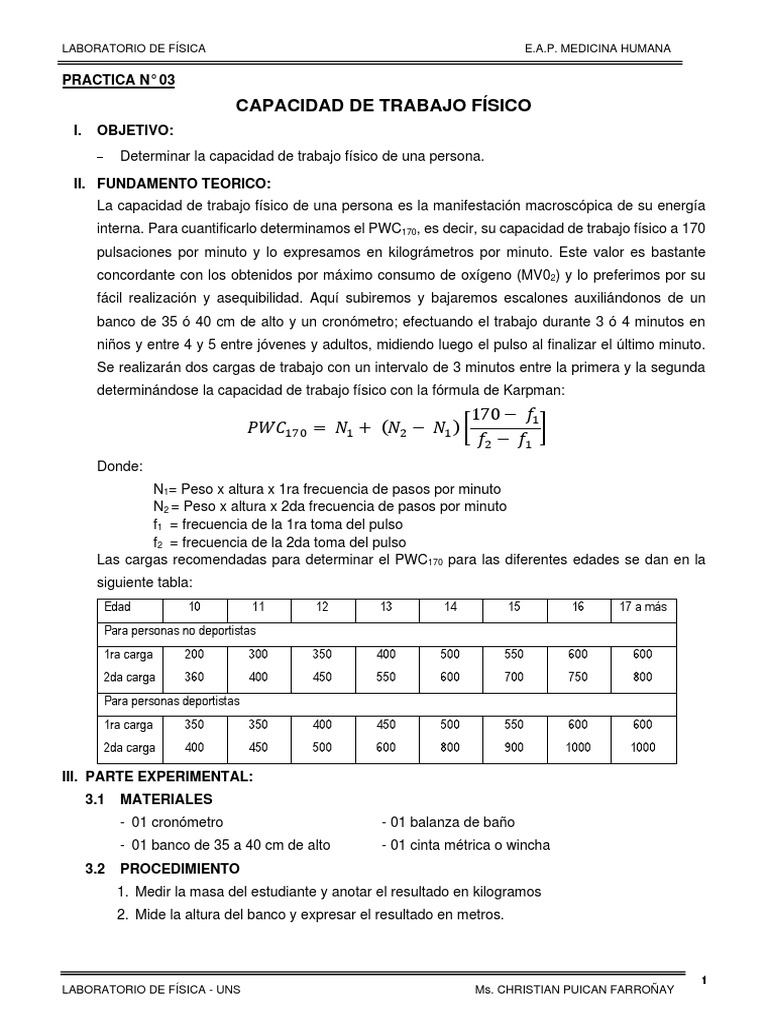 Capacidad de Trabajo Físico: PWC170 | PDF