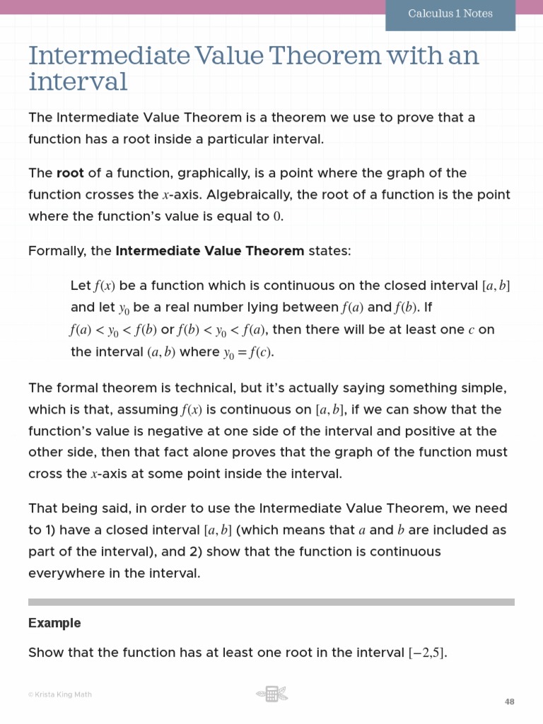 Intermediate Value Theorem With An Interval-1 | PDF | Function (Mathematics) | Zero Of A Function