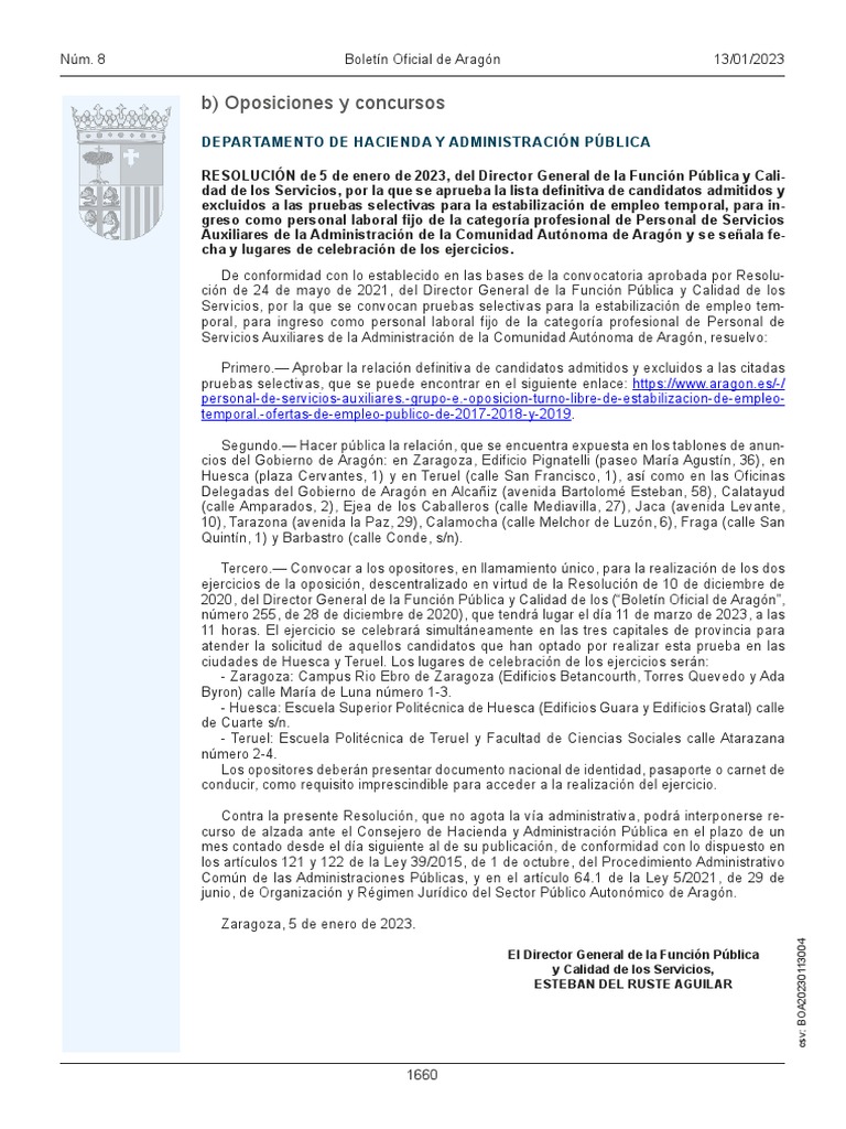 Lista de Admitidos Oposición Aragón | PDF | Gobierno
