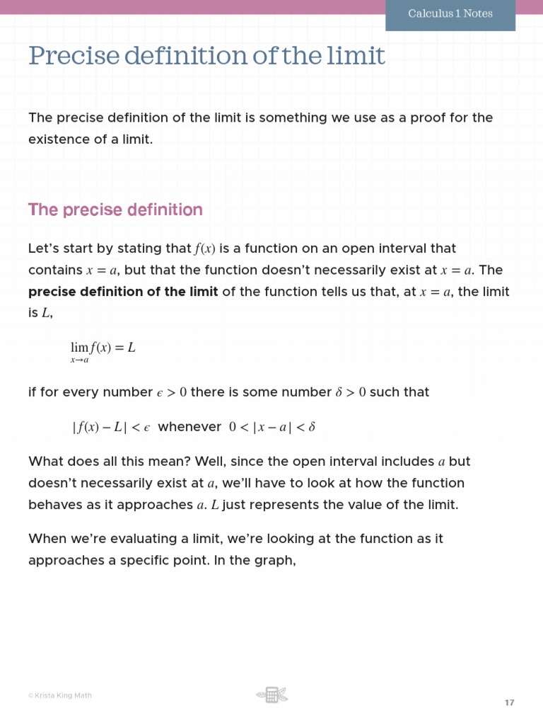 Precise Definition Of The Limit Pdf Function Mathematics