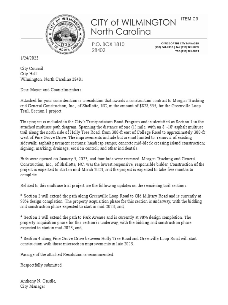 Wilmington City Council: Proposed Construction Contract For Section 1 ...